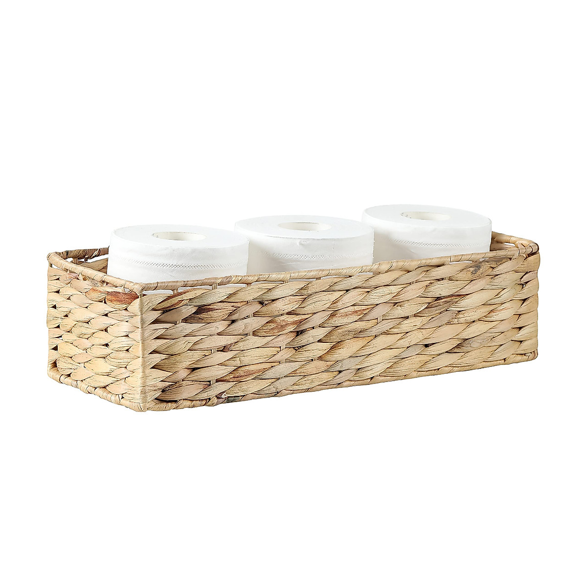 Motifeur Toilet Tank Top Storage - Bathroom Tray Hand-Woven Water Hyacinth Wicker Basket
