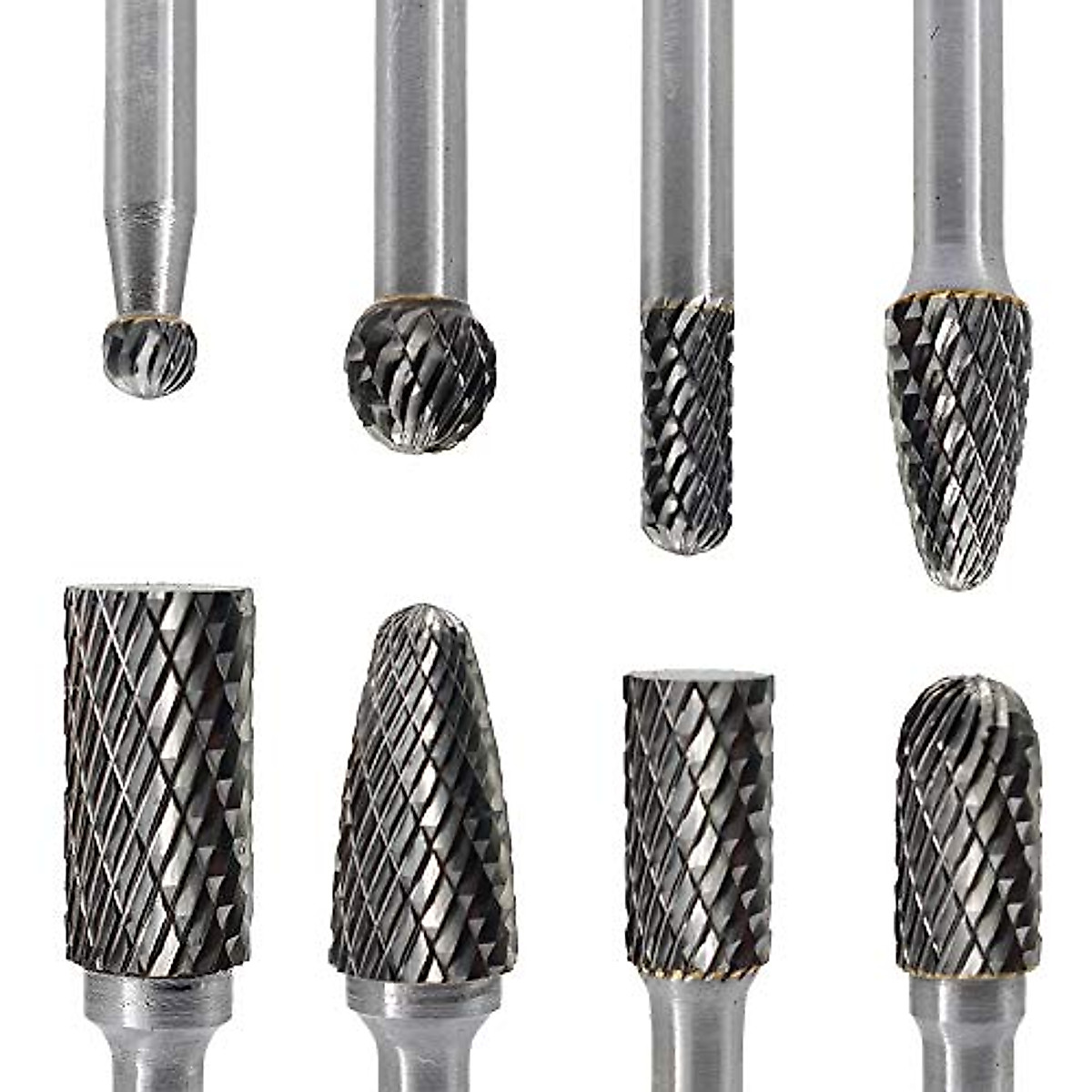Carbide Burr Set 8pcs JESTUOUS 1/4 Inch Shank Diameter Double Cut Rotary Files Metal Grinding Polishing Carving Tool Drill Bits for Die Grinder Kits