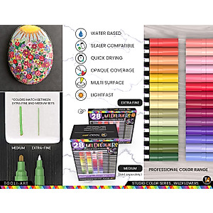 28 Wildflower Colors Acrylic Paint Pens Studio Color Series Markers Set 0.7mm Extra Fine Tip, Rock Painting, Glass, Mugs, Wood, Metal, Canvas, DIY, Detailing. Non Toxic, Waterbased, Quick Drying