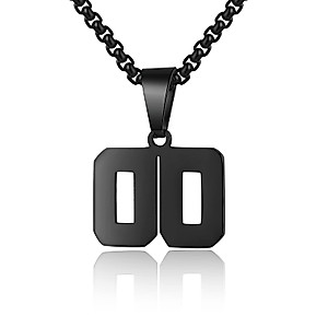 Number Necklace for Boy Black Athletes Number Stainless Steel Chain 00-99 Number Charm Pendant Personalized Sports Jewelry for Men Basketball Baseball Football(00) Over 18 years old