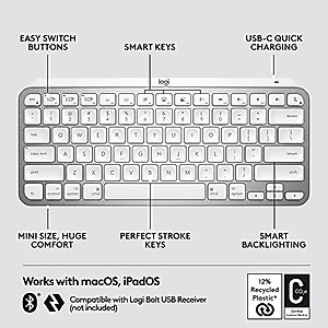 Logitech MX Backlit Keys Mini for Mac Minimalist Wireless Illuminated Keyboard, Compact, Bluetooth, USB-C, for MacBook Pro, Macbook Air, iMac, iPad - With Free Adobe Creative Cloud Subscription