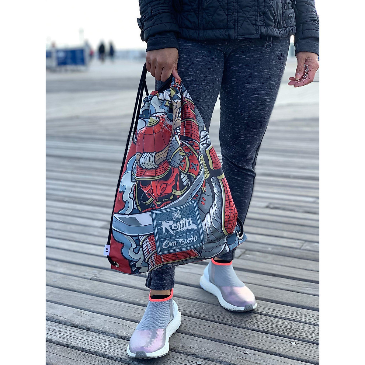 Ronin Gi Sports Bag - Oni Bushi-Draw String Backpack – Contact Sports Rucksack for BJJ, Karate, Judo, TKD, Kempo Gis – Gear Carrying Bag for Women, Men and Kids – 100% Polyester – Sturdy Printed Pouch