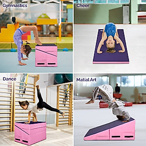 Matladin 32.7"x 23.6"x13.4" Incline Gymnastics Mat, Folding Gymnastics Cheese Wedge Mat, Gym Fitness Tumbling Skill Shape Mat for Kids Girls Home Training Exercise (Purple+Pink, Small)