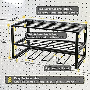 BECARSIR Garage Organizer Wall Mount, Power Tool Organizer Heavy Duty Drill Holder Wall Mount Floating Tool Rack 3 Layers Organization Perfect for Garage & Home, Workshop and Shed