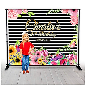 BannerBuzz Happy 25th Birthday Custom Step and Repeat Banner, Graphic with Hardware, 11 oz. PVC Flex, 38 mm Pole Diameter, 720 DPI Eco-Solvent Printing, for Events and Parties, Photography Background (8'W x 8'H)