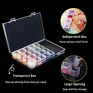 2 Pack 56 Grids Diamond Painting Accessories Storage Box,5D Diamond Art Storage Containers for Jewelry,Portable Bead Storage Art Kit Tool 2 Sets Spoon and Label Stickers