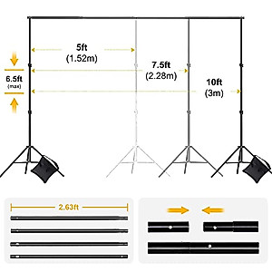 Backdrop Stand for Parties, CPLIRIS 6.5x10ft Adjustable Photo Backdrop Stand Background Support with 4 Spring Clips, 2 Sandbag, 4 Backdrop Holder Clip for Parties, Baby Shower, Birthday