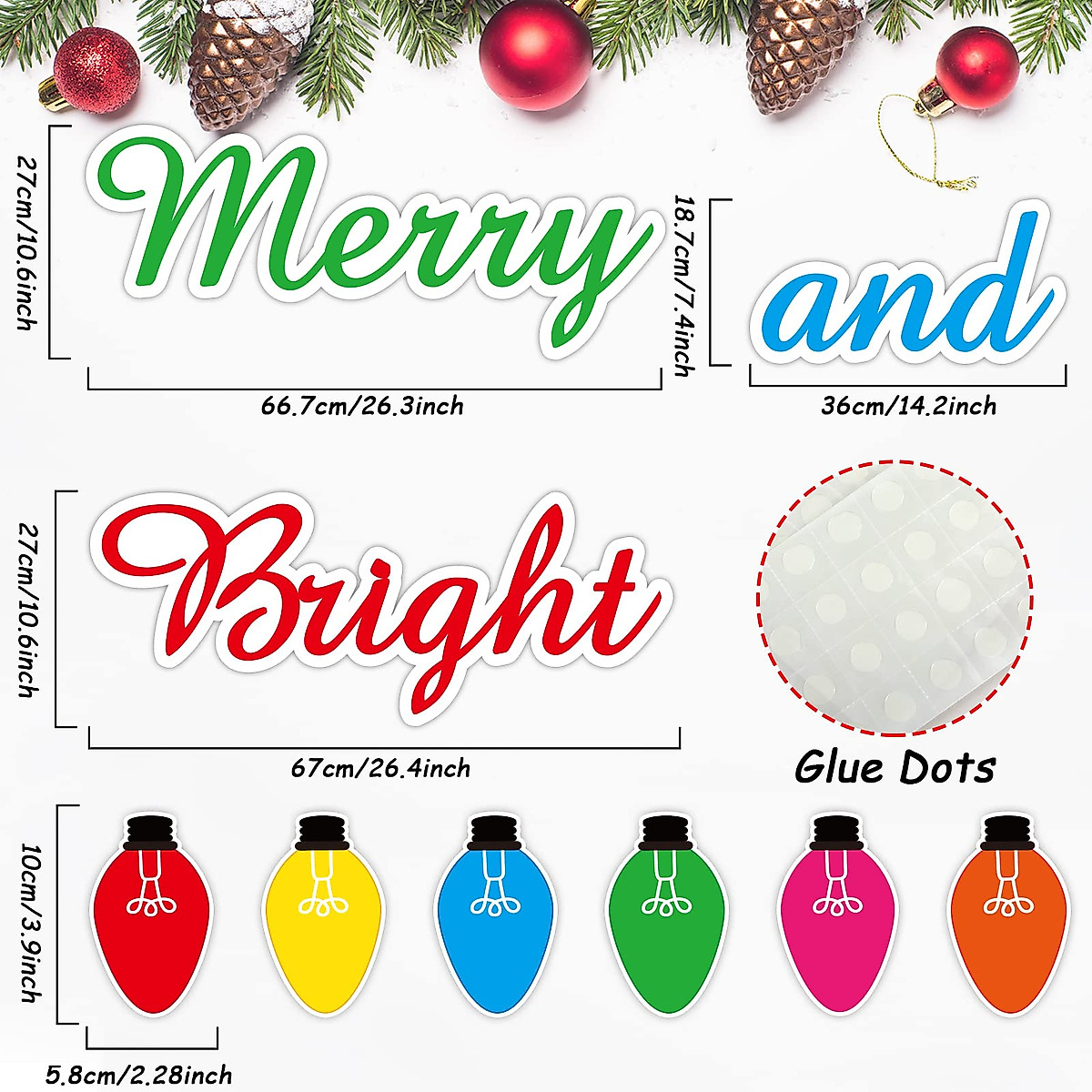 Christmas Bulletin Board Decorations, Merry and Bright Light Bulb Paper Cutouts Xmas Holiday Winter Classroom Wall Decorations for Kids Nursery Home Bedroom