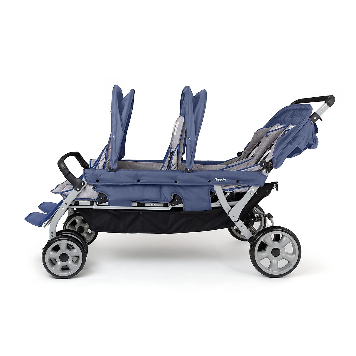 Gaggle by Foundations Jamboree 6-Seat Folding Multi-Child Stroller with Oversized UV Blocking Canopy, 5-Point Harness for Added Safety, Easy Loading, Storage Bucket (Blue)