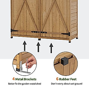 MCombo Outdoor Storage Cabinet, Wood Garden Shed, Outside Tool Shed, Vertical Organizer Cabinet with Double Lockable Doors for Outside, Garden and Yard 1400