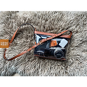 Clear Zipper Cross Body Bag with Vegan Leather Trim (Brown) Small