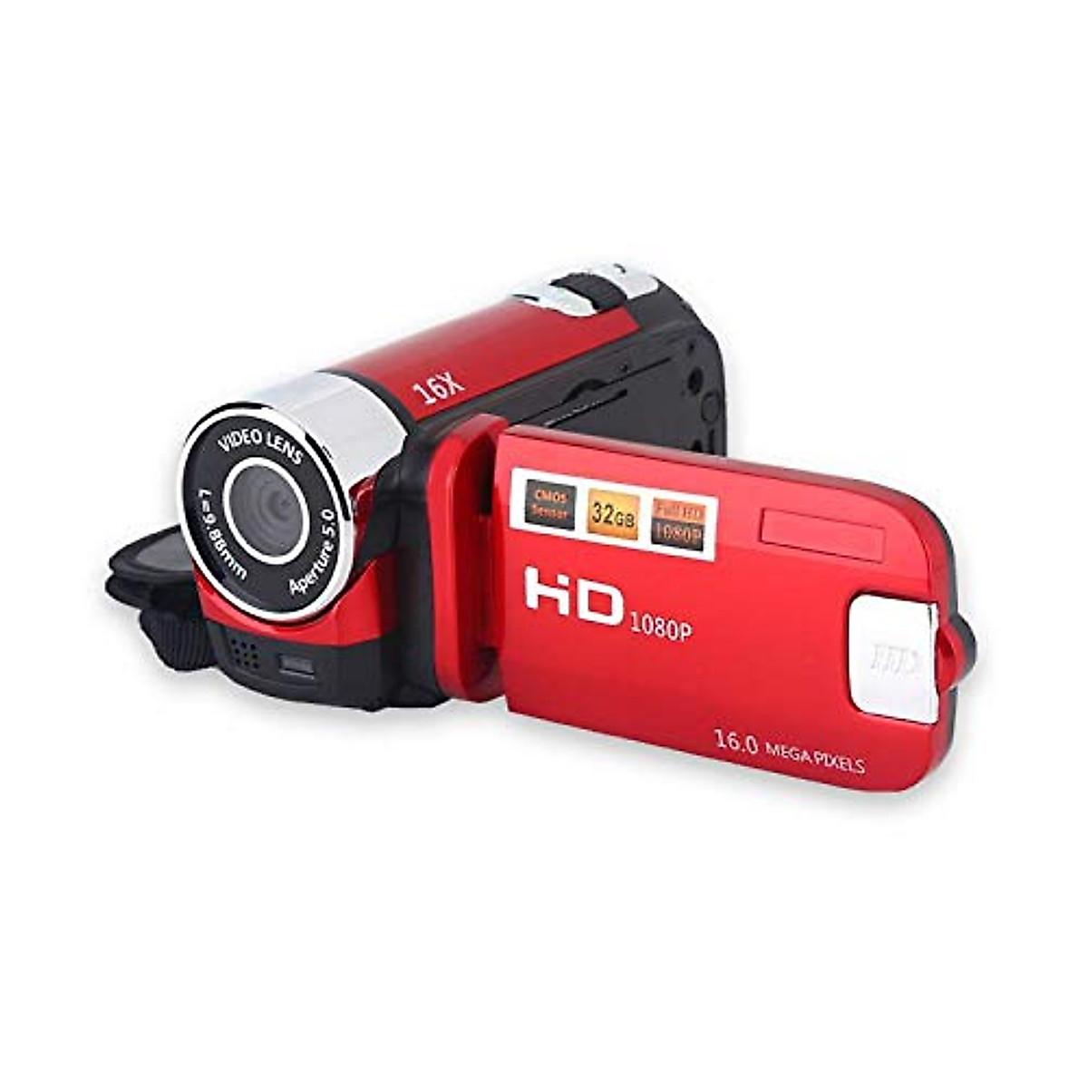 HD Digital Video Camera, 16X Digital Camera, 2.4 Inch Screen Video Camera for Kids, Beginners, Teenagers, 270 Degree Rotation, 118 x 51.5 x 58.5mm(Red)