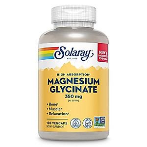 Solaray Magnesium Glycinate, New & Improved Fully Chelated Bisglycinate with BioPerine, High Absorption Formula, Stress, Bones, Muscle & Relaxation Support, 60 Day Guarantee (30 Servings, 120 VegCaps)