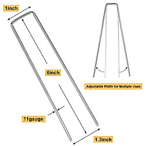 Whonline 300pcs Landscape Staples, 6 Inch 11 Gauge, Galvanized Garden Stakes, Landscape Pins, Ground Stakes for Yard Sod Anchoring Landscape Fabric Irrigation Tubing