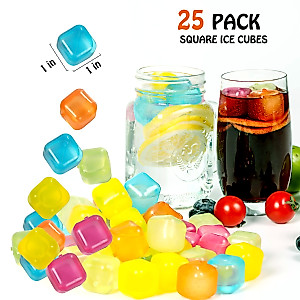 Reusable Plastic Ice Cubes 25 Pack Colorful Refreezable Ice Cubes for drinks, Whiskey, Vodka or Coffee, Washable Non-Melting Ice Cubes Non-Diluting