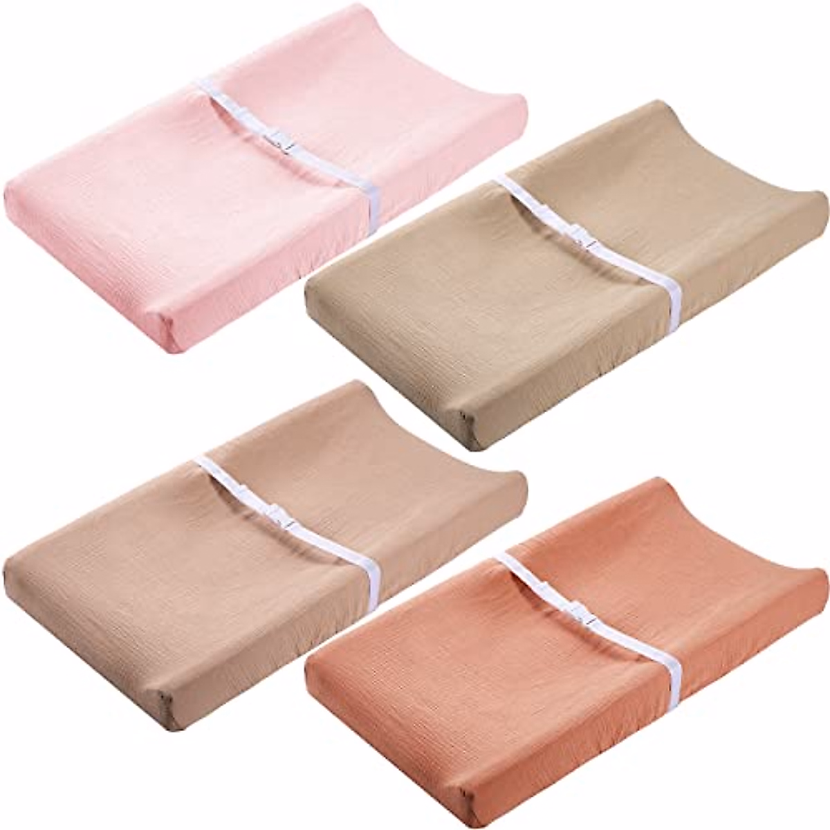 4 Pcs Cotton Diaper Changing Pad Cover Soft Muslin Changing Table Pad Cover Comfort Diaper Changing Pad Breathable Changing Table Sheets for Baby Boys Girls Gift Fit 32 x 16 Contoured Pad