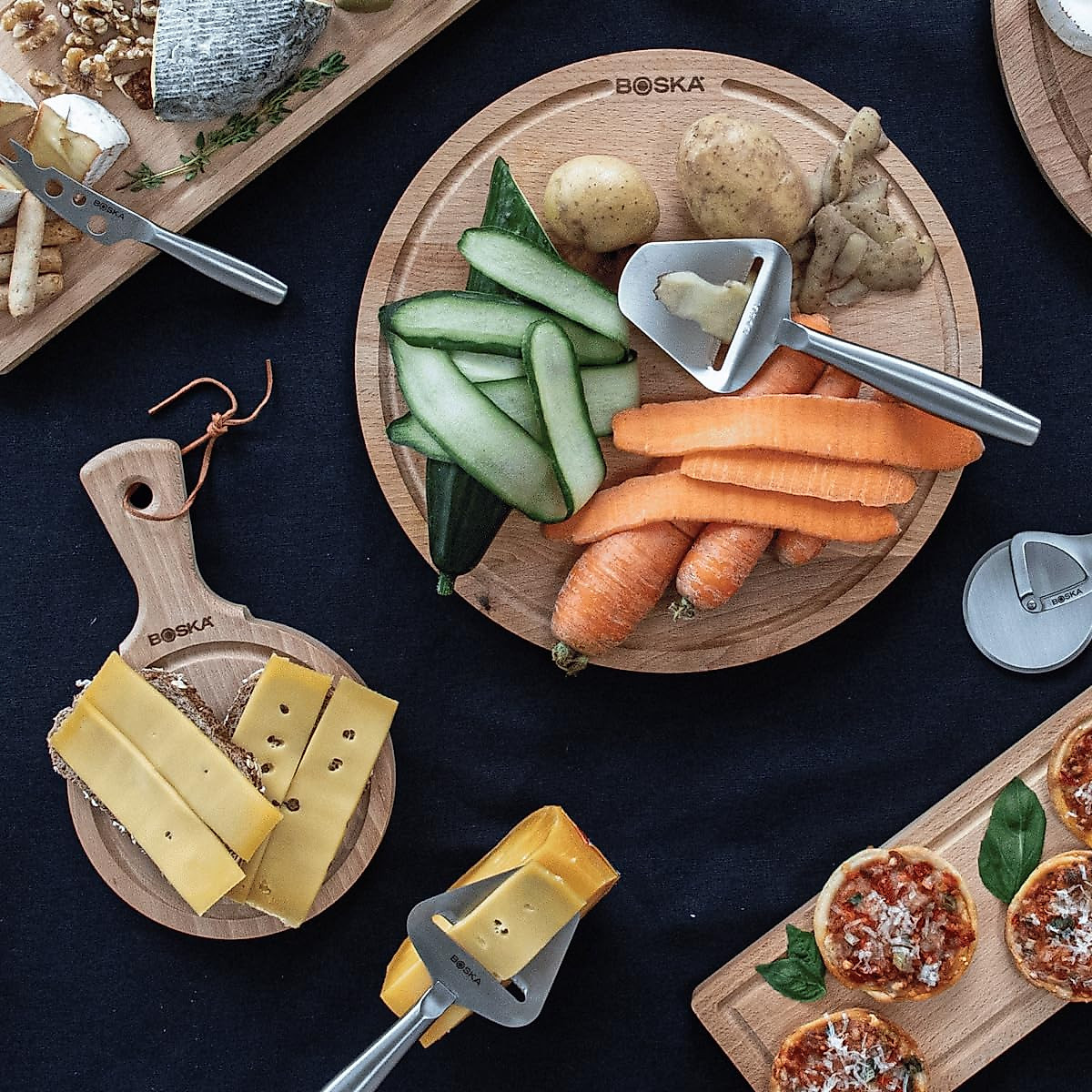 Boska Cheese Slicer & Knives - Lovers Set Copenhagen - Multi-Functional for Cheeses, Citrus & Hard Vegetables - Dishwasher Safe