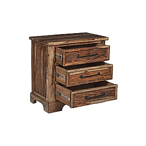 Porter Designs Crossroads Solid Sheesham Wood Bedroom Nightstand in Brown