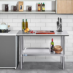 Profeeshaw Stainless Steel Prep Table NSF Commercial Work Table with Undershelf for Kitchen Restaurant 24×48 Inch