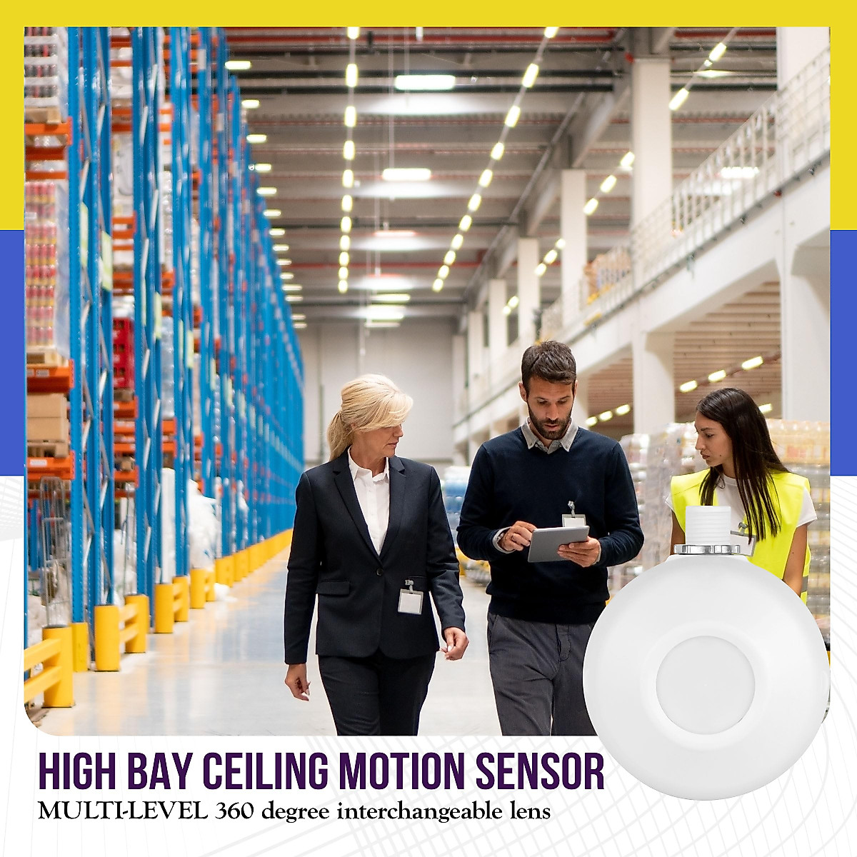 ENERLITES High Bay Ceiling Motion Sensor, Passive Infrared PIR Ceiling Sensor, 360° Field of View, 2800 Sq Ft Coverage, 120-277VAC, Neutral Wire Required, Commercial/Industrial Grade, MPC-50H, White