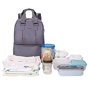 ZWFLAU Diaper Bags with Lunch Bag, Diaper Bag Backpack Travel Back Pack Mommy Bags Multifunction Large-Capacity Lightweight Waterproof for Moms Dads Daily Travel Camping Picnic Party (Grey)