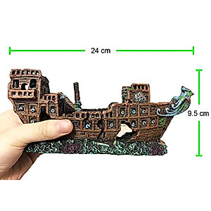 SLOCME Aquarium Pirate Ship Decorations Fish Tank Ornaments - Resin Material Shipwreck Decorations, Eco-Friendly for Freshwater Saltwater Aquarium Sunken Ship Accessories