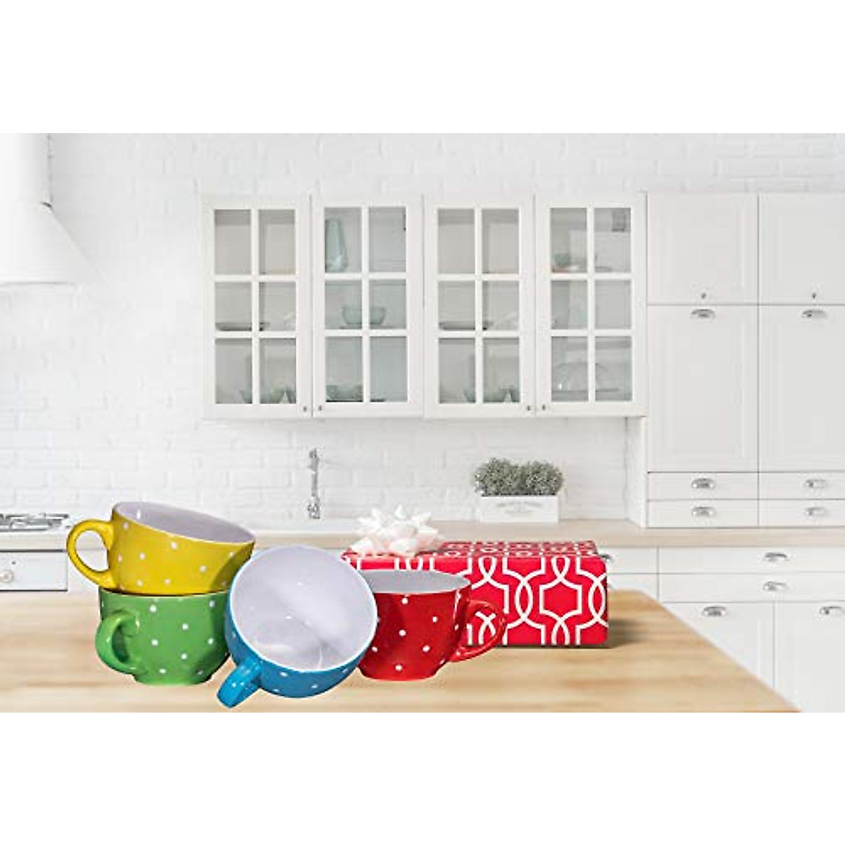 Bruntmor | Large Coffee Mug - 24 Oz Polka Dots Mug - Ceramic Soup Mug - Large Cereal Cups with Handles - Suitable As Tea, Cocoa & Coffee Mugs - Easy-to-clean - Comfortable Handle