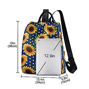 ALAZA Orange Sunflower Flowers On Blue Dotted Background Backpack Purse Anti-theft Casual Fashion Polyester Travel Rucksack Shoulder Bag for Women Girls