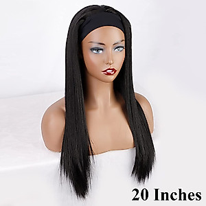 Vigorous Straight Headband Wigs for Women Black Glueless Synthetic Headband Wig Heat Resistant Fiber Natural Looking Headband Wig (20 Inch)