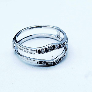 Dazzlingrock Collection 10K Blue Sapphire & White Diamond Ladies Anniversary Enhancer Guard Wedding Band, White Gold, Size 7