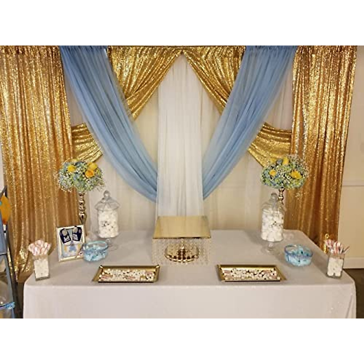 Poise3EHome Gold Sequin Backdrop Curtain, 4 Pieces 3FT x 8FT Sequin Backdrop Panels, Sequence Wedding Party Background Drapes