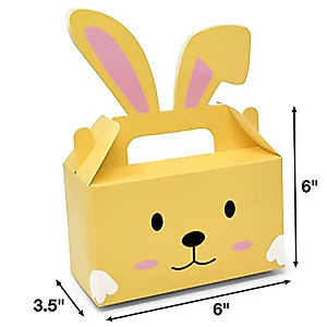 24 Pack Easter Treat Boxes Bunny Cardboard Favor Boxes with Handle Bunnies Rabbit Ears Basket Containers Candy Cookie Goody Gift Box Holder for Spring Kids School Classroom Party Supplies Decorations