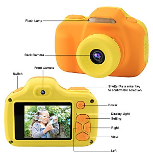 JOYTRIP Kids Camera, Selfie Digital Cameras Gifts for Boys Girls 3 4 5 6 7 8 9 yrs old, 12MP 1080P HD Video Camera with 32GB SD Card for Children, Shockproof Cameras with Flash for Christmas (Yellow)