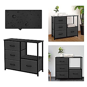 AZL1 Life Concept Storage Tower with Shelves, 4 Drawers Closet Organizer, Night Stand, Fabric Bins, Versatile Cabinet, Dresser for Bedroom, Living Room, Hallway, Wood Handles, Dark Grey