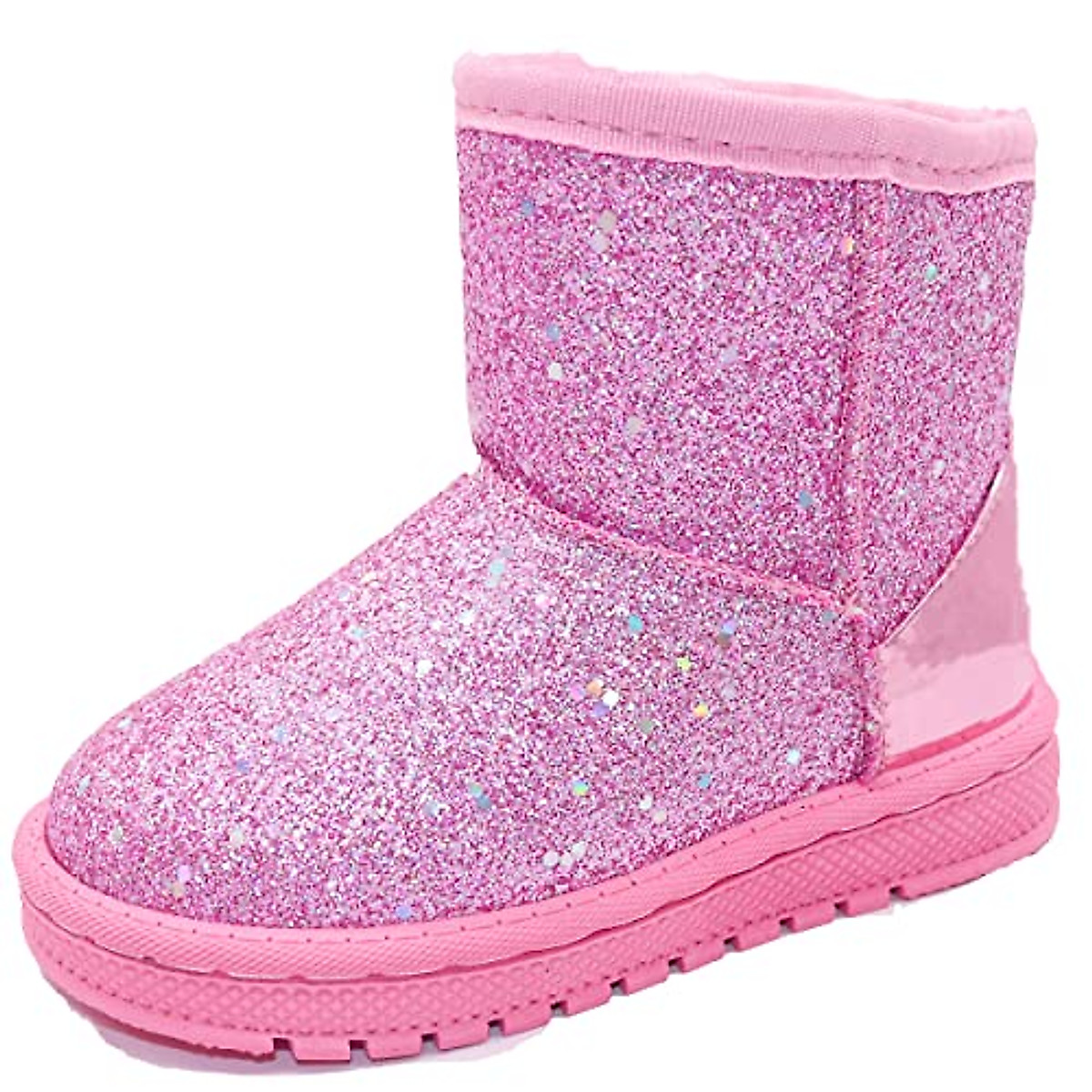 Elcssuy Girls Glitter Snow Boots Toddler/Little Girls Warm Winter Sequin Comfy Cute Sparkle Boots Pink 13 Little Kid