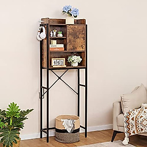 Iwell Over The Toilet Storage Cabinet, Tall Over Toilet Bathroom Organizer with Adjustable Shelf & Paper Hooks, Freestanding Bathroom Space Saver, 66.9''H, Rustic Brown
