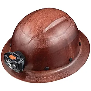 Klein Tools 60447 Hard Hat, Full Brim Class G KONSTRUCT Series Hard Hat with Rechargeable Headlamp, Sweat-Wicking Sweatband, Top Pad, Brown