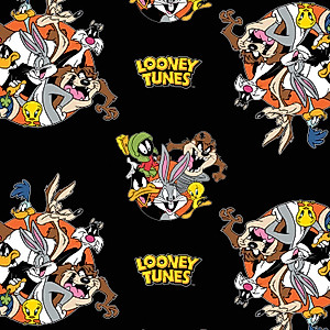 Warner Brothers Looney Tunes That's All Folks Black Premium Quality 100% Cotton Fabric by The Yard.