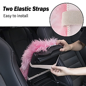 Amiss Genuine Wool Auto Center Console Pad, Universal Car Armrest Seat Box Cover, Soft Wool Auto Armrest Cover Protector for Most Vehicle, SUV, Truck, Car - Pink