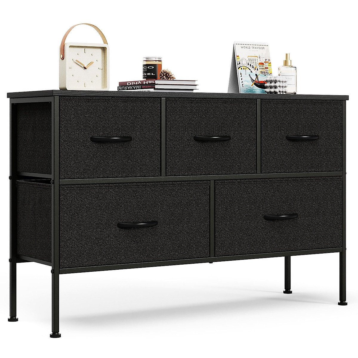 LINSY HOME Dresser for Bedroom with 5 Drawers, Fabric Long Dresser, Wide Chest of Drawers, Storage Organizer Unit for Closet, Living Room, Hallway