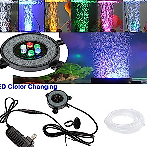 LED Aquarium Air Stones Fish Tank Bubbler Light Air Stone Diffuser Decor Lamp with Sucker Colorful Backgound Lighting (2.2inch Light Disk(No Remote))