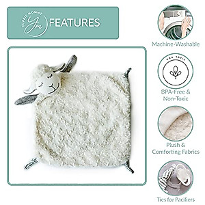 Yuppie Mommy Poppy Lamb Handmade Lovey Security Blanket Gift for Baby Boy or Baby Girl — Soft Baby Blanket with Lamb Stuffed Animal with Pacifier Ties Lovies for Newborns and Babies
