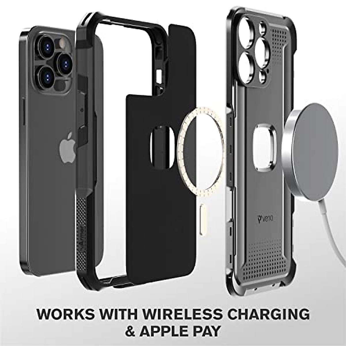 Vena vArmor Rugged Case Compatible with Apple iPhone 14 Pro Max (6.7"-inch), (MagSafe Compatible, Military Grade Drop Protection) Heavy Duty Holster Belt Clip Cover with Kickstand