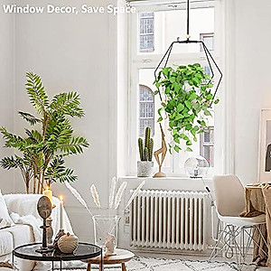 Kitypartsy Plant Hanger with Wood Base - Hanging Plant Holder, Hanging Planter/Pot for Indoor Plants Boho Macrame for Wall/Window/Room Decor, Black - Hexagon (Planter/Plants Not Included)