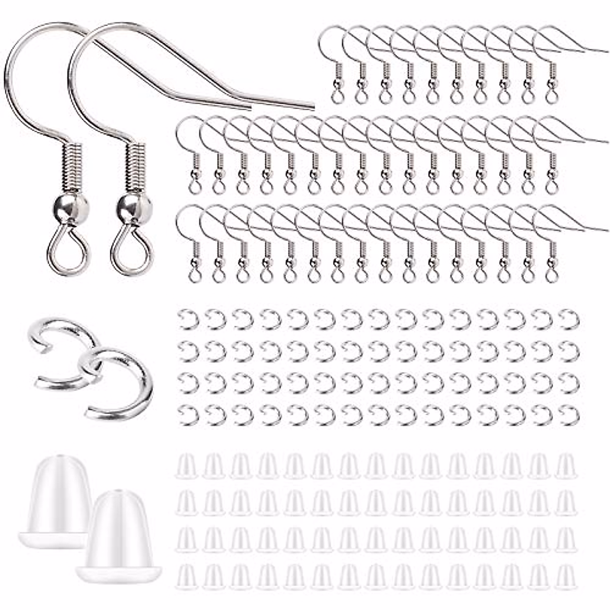 Stainless Steel Earring Hooks French Ear Wire, 600pcs Earring Making Findings Parts Jewels DIY Supplies Kits, with Silicone Earring Backs Stoppers & Open Jump Ring