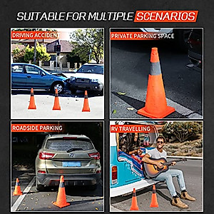 YOJOR 28 Inch Collapsible Traffic Safety Cones 2 Pack, Multi Purpose Pop-up Orange Cones with Reflective Collar for Road Safety, Driving Training, Parking Lots