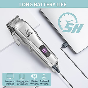 Gooad Dog Clippers for Grooming, Cordless,Low Noise, Electric Quiet,Rechargeable, Pet Hair Clippers for Thick Coats, Dog Trimmer Grooming Kit, Shaver for Small and Large Dogs Cats,Silver