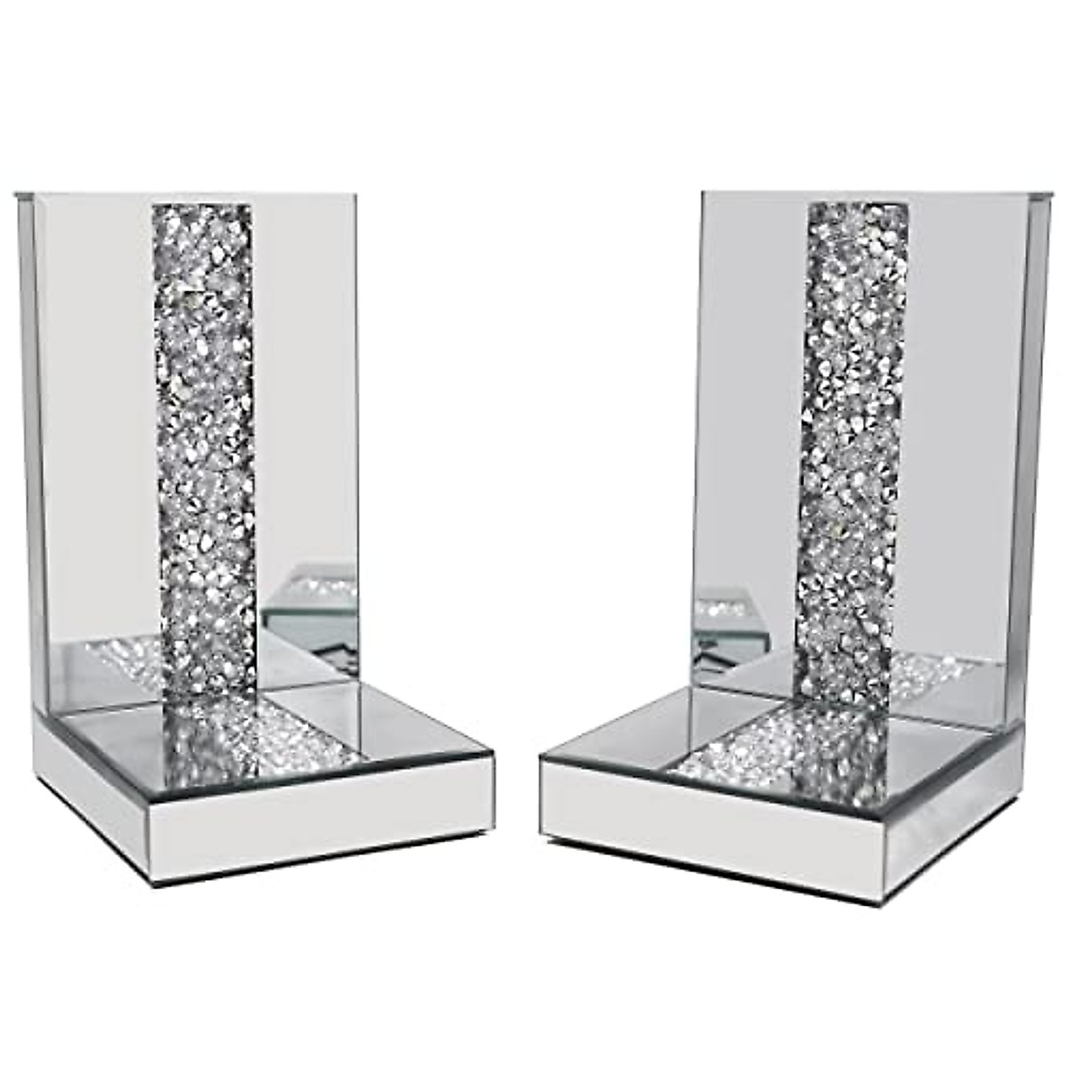 FYWDGLART Mirrored Decorative Bookends.Silver Crush Diamond Decorating Bookend.Skid-Resistant Design.Bookshelf Decor.9X6X5.1inches,Set of 2.
