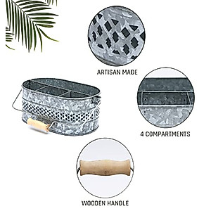 THE ARTIQUE Handmade Caddy, Farmhouse Utensil Caddy, Picnic Utensil Holder, Desk Organizer, Condiments Caddy, Flatware Caddy For Party, Kitchen Utensils Organizer Caddy With Handle- Antique Silver