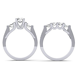 Dazzlingrock Collection 1.40 Carat (ctw) 14k Round Diamond Women Wedding Ring Set with Matching Wedding Band, White Gold, Size 9